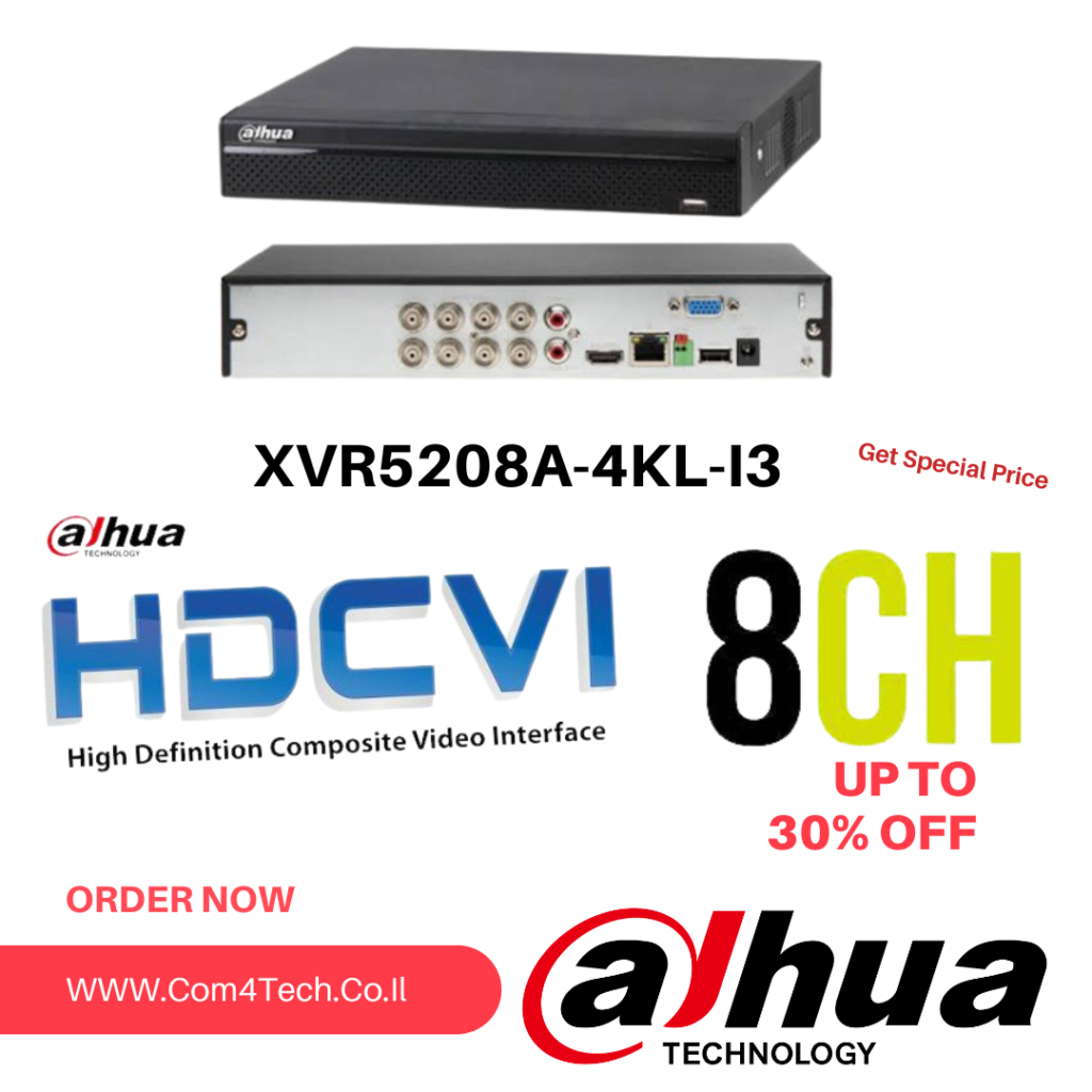 מערכת הקלטה DVR Dahua 8CH XVR5208A-4KL-I3 8MP 4K - Com4Tech
