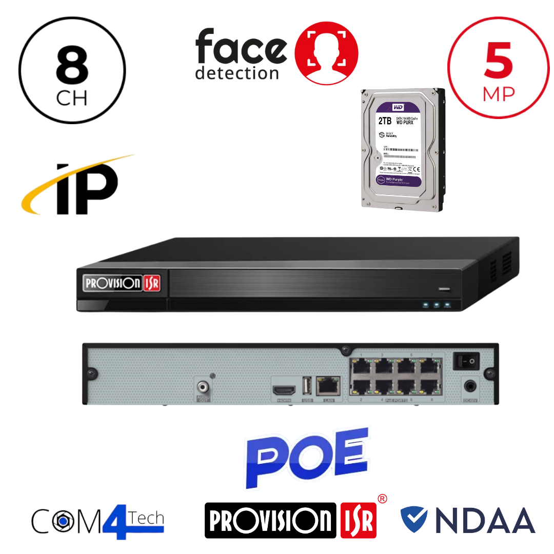 מערכת הקלטה NVR ל 8 NVR5-8200PXN(MM)-2T Provision 5Mp PoE